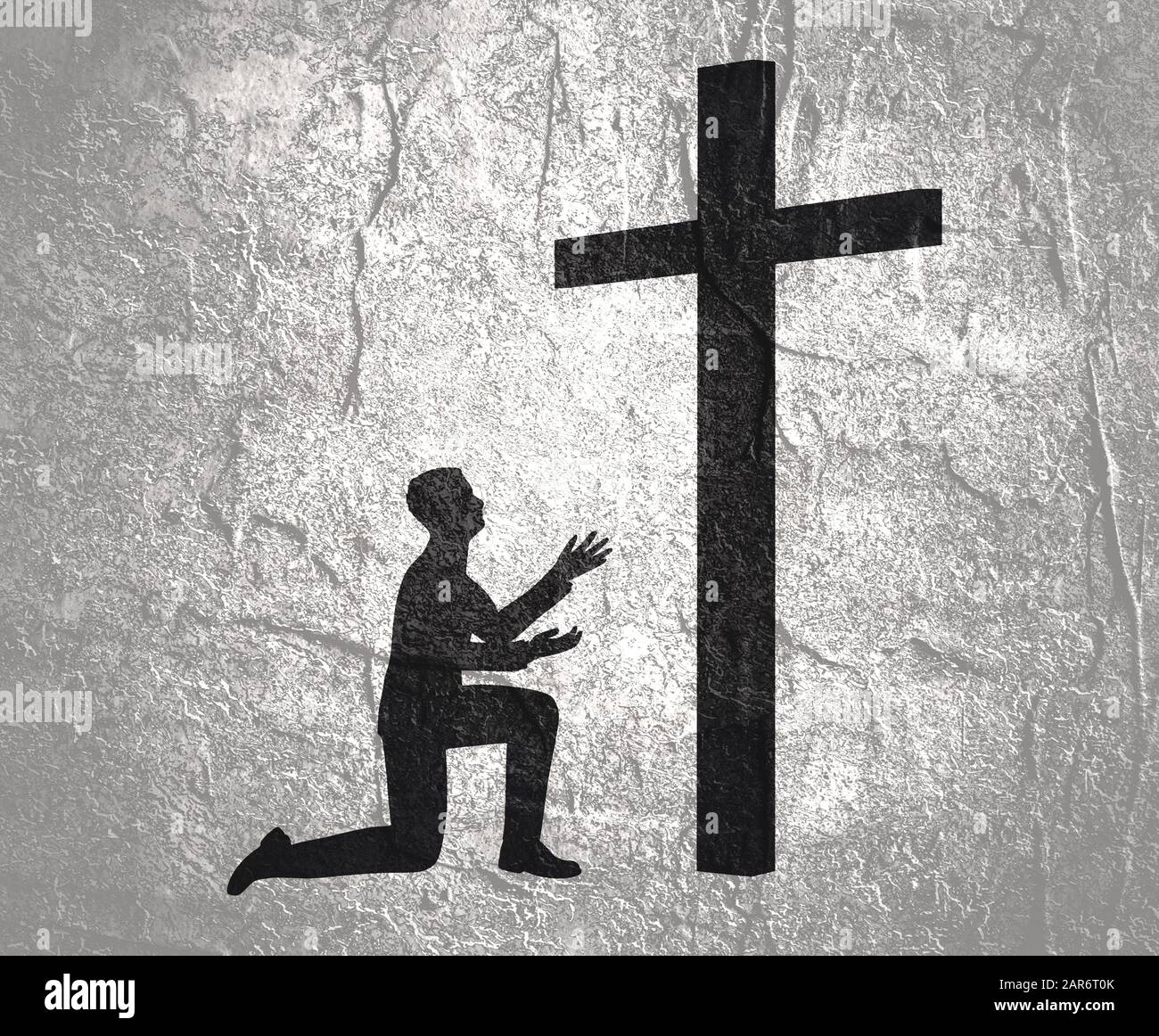 Silhouette of businessman in prayer pose at the cross Stock Photo - Alamy