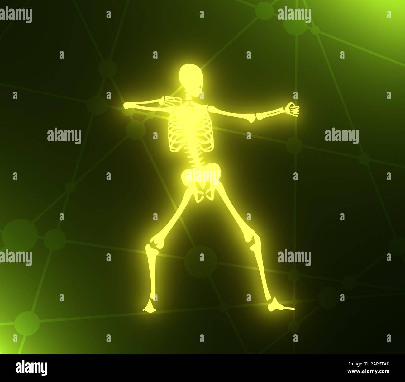 Human skeleton in fighting pose. Halloween party design template. 3D ...