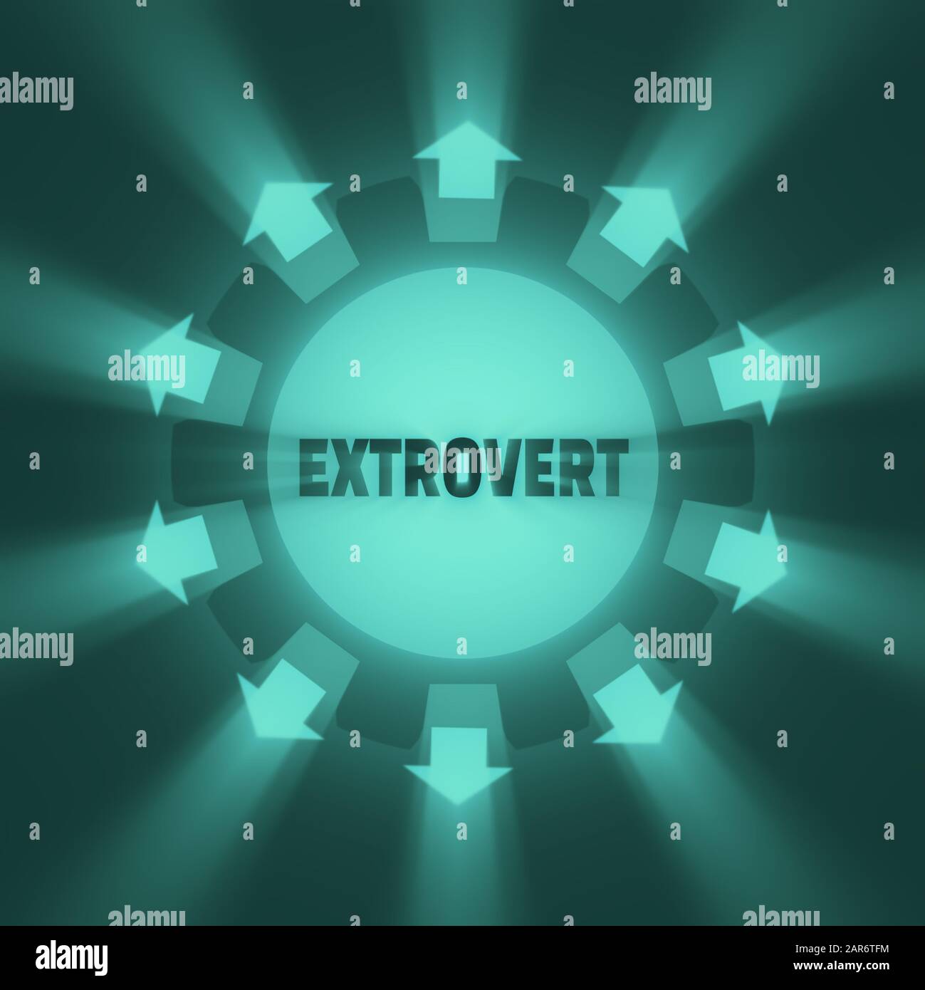 Extrovert word. Psychology concept. Gear with ray style arrows Stock ...