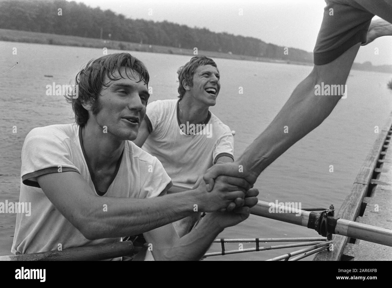 Dutch rowing championships at the Bosbaan; Benecke (left) and Stone box ...