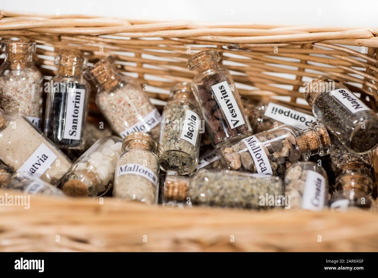 Glass test-tube with sand of different summer vacation countries Stock ...