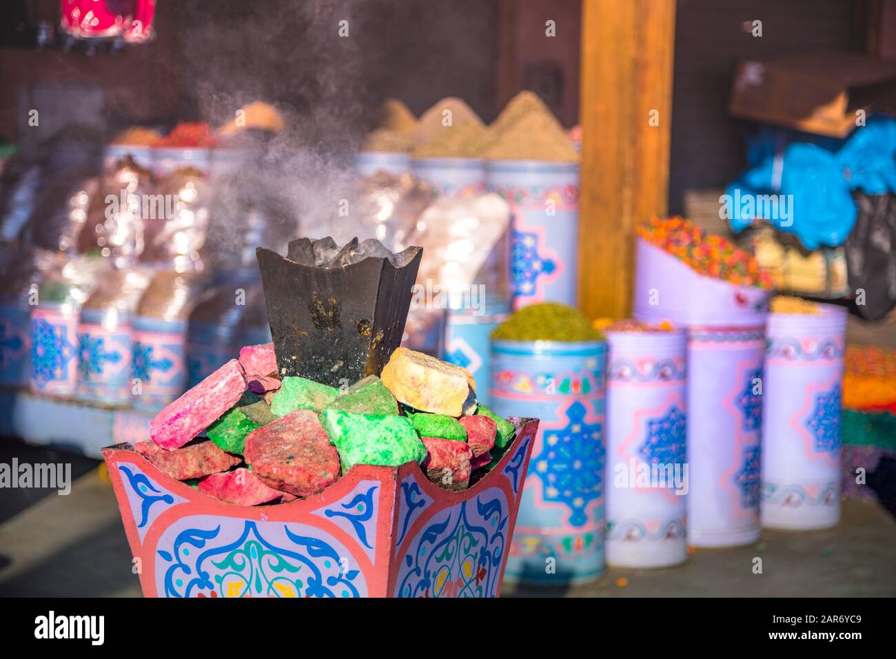 Moroccan market (souk) in the old town (medina) of Marrakech, Morocco ...