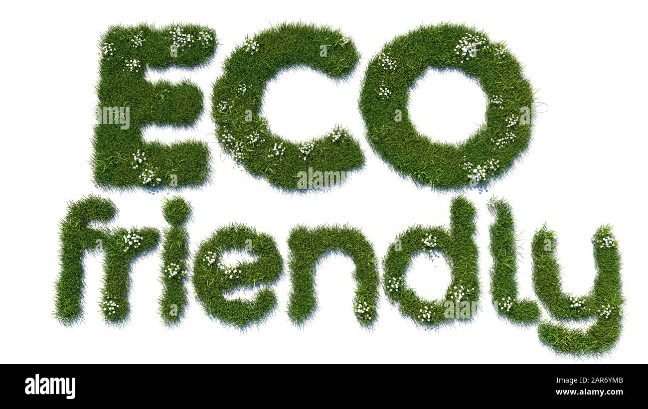 ECO friendly writing made with grass 3D rendered message illustration ...