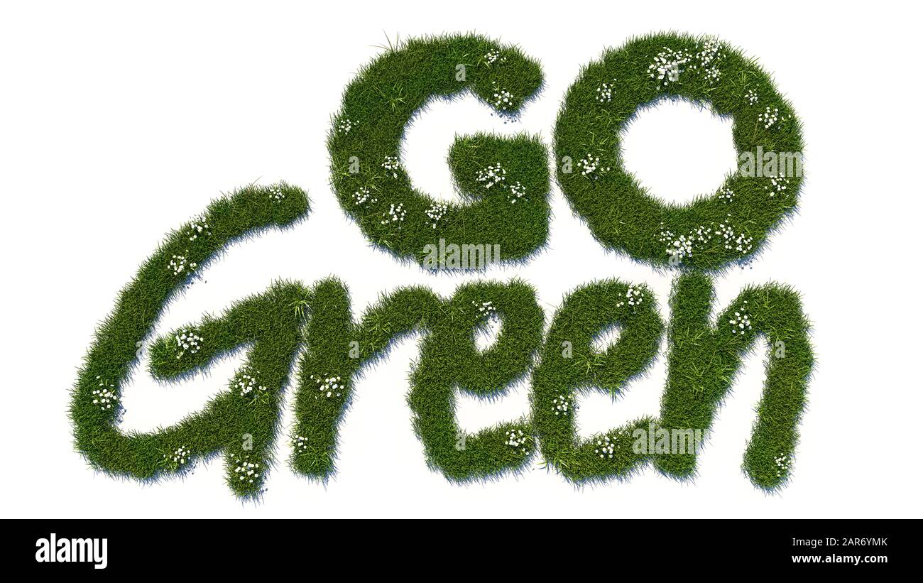Go Green writing 3D rendered message illustration Stock Photo - Alamy