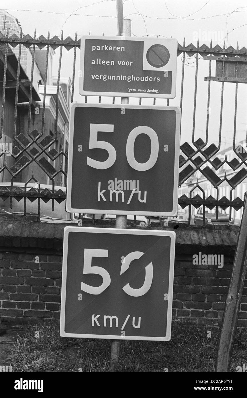 New road signs 19/11/1975; signs with advices and parking with license ...