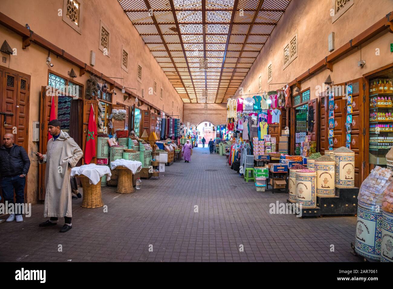 Moroccan market (souk) in the old town (medina) of Marrakech, Morocco ...