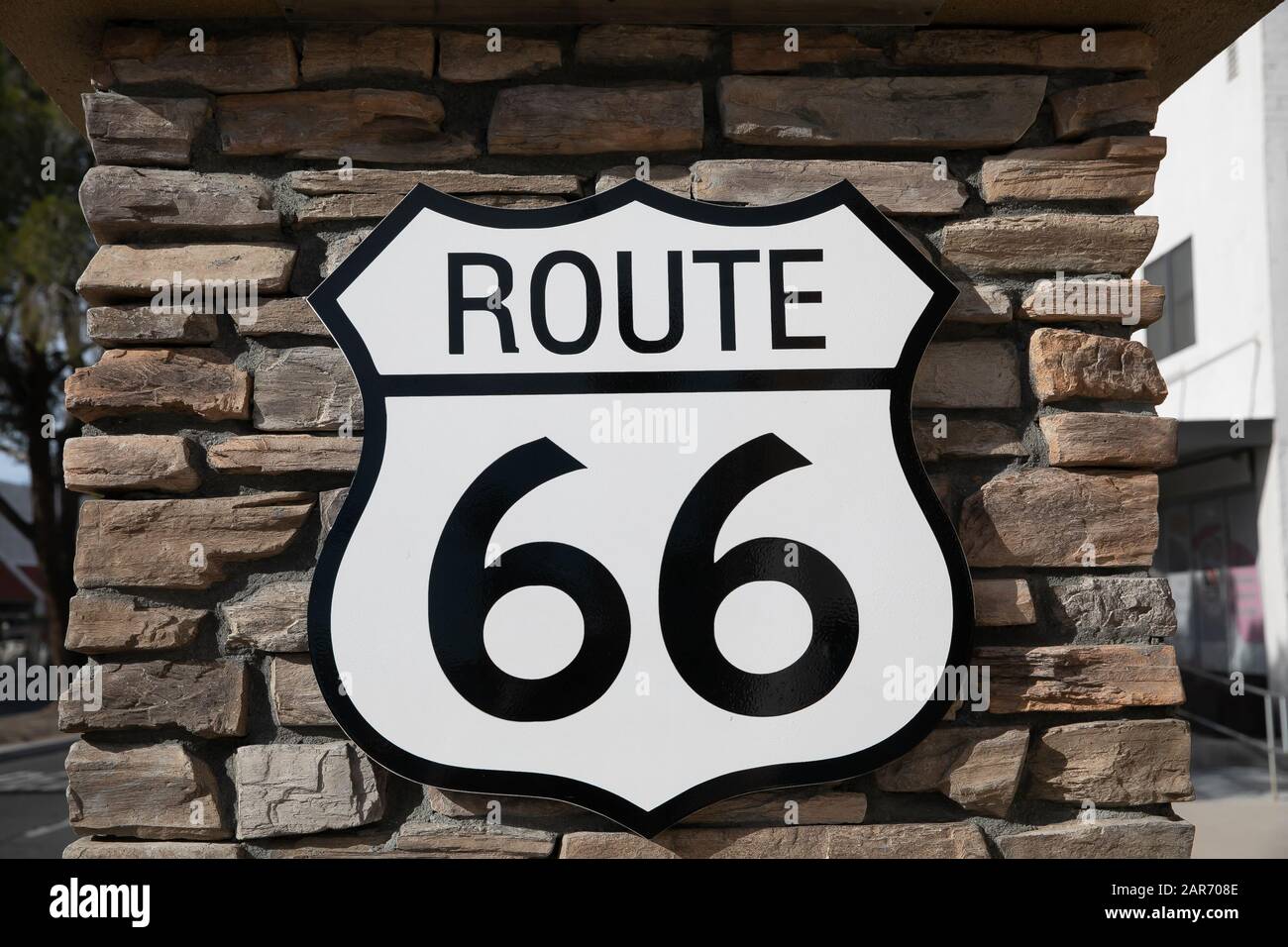 Stone Route 66 sign in Barstow, California, USA Stock Photo - Alamy