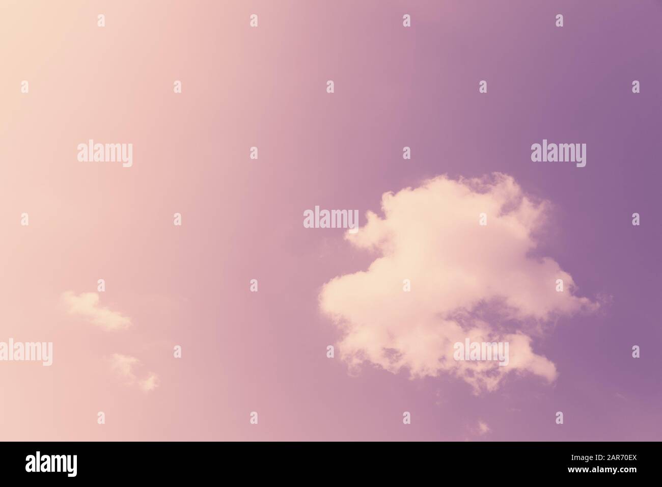 Sunny pink violet sky background. Beautiful sky with clouds. Toned ...