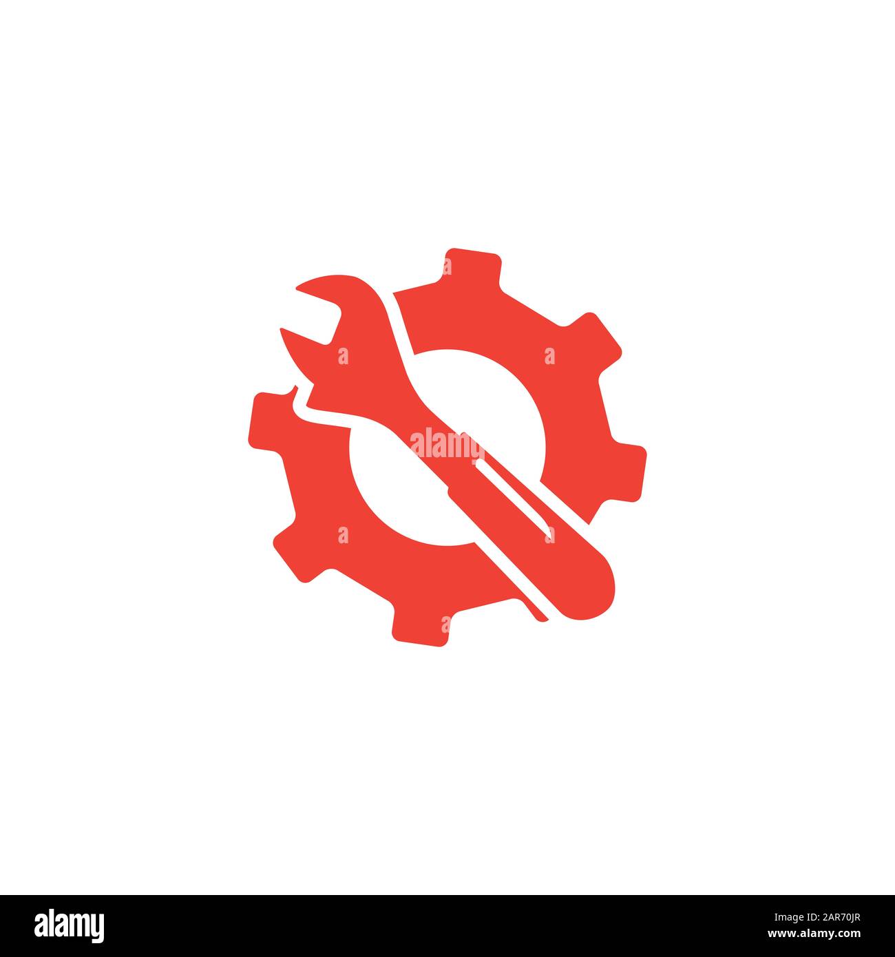 Service Tools Red Icon On White Background. Red Gear Wheel & Hammer ...