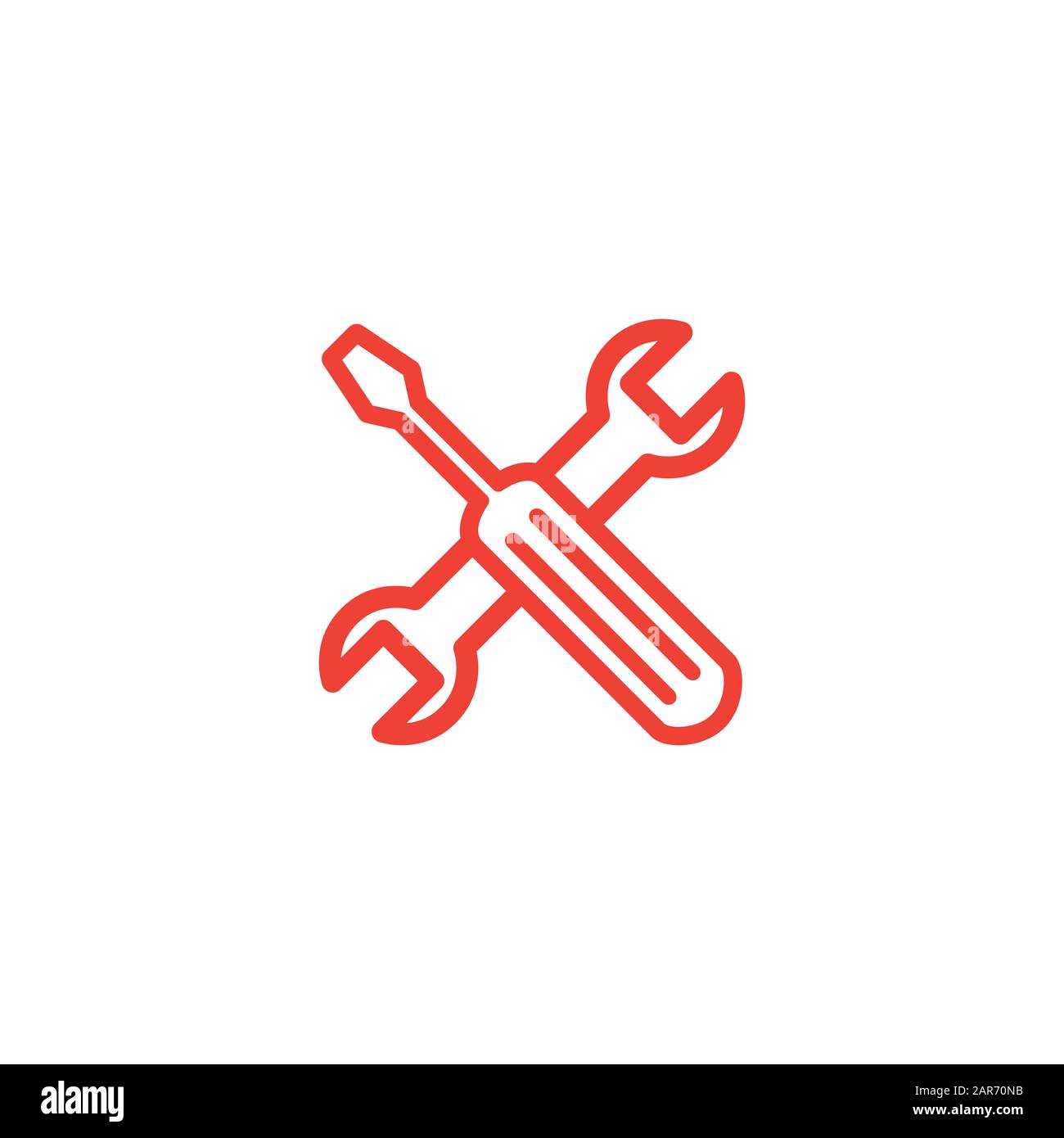 Screwdriver And Wrench Line Red Icon On White Background. Red Flat ...