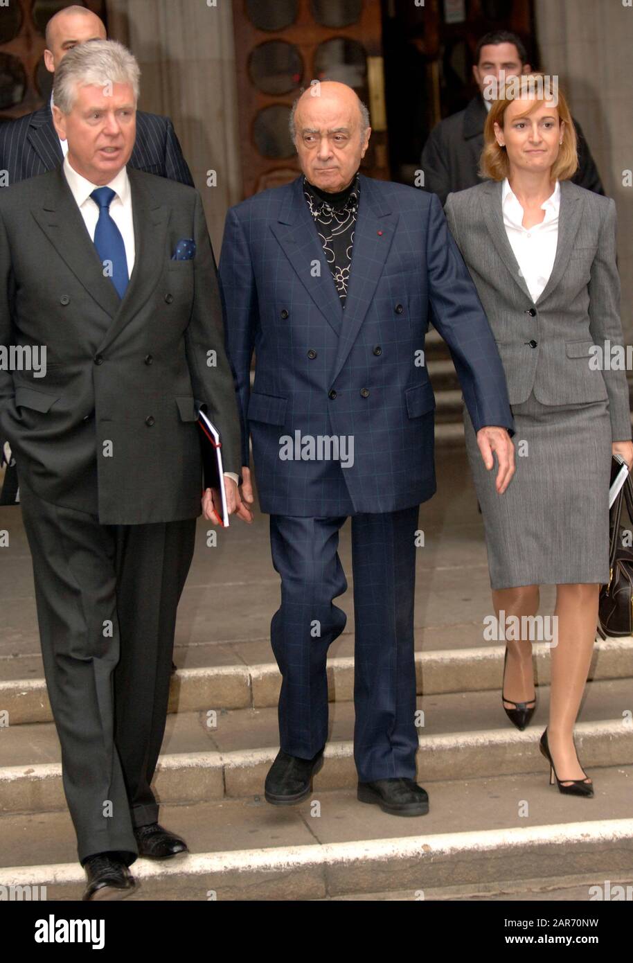Mohamed Al Fayed with spokespersons Katherine Witty and Michael Cole ...
