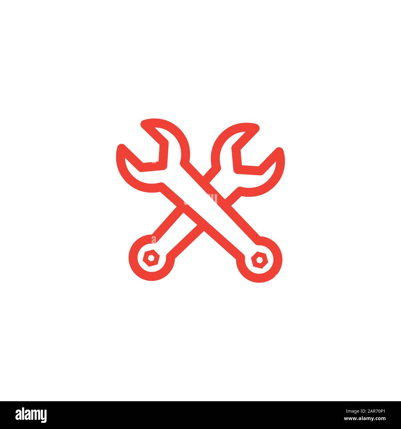 Wrench Crossed Line Red Icon On White Background. Red Flat Style Vector ...
