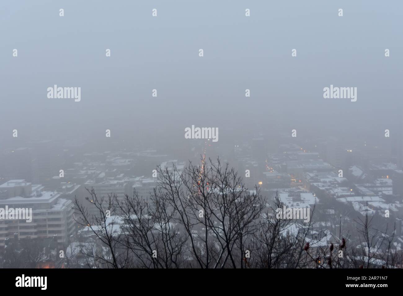 city buildings in the fog Stock Photo - Alamy