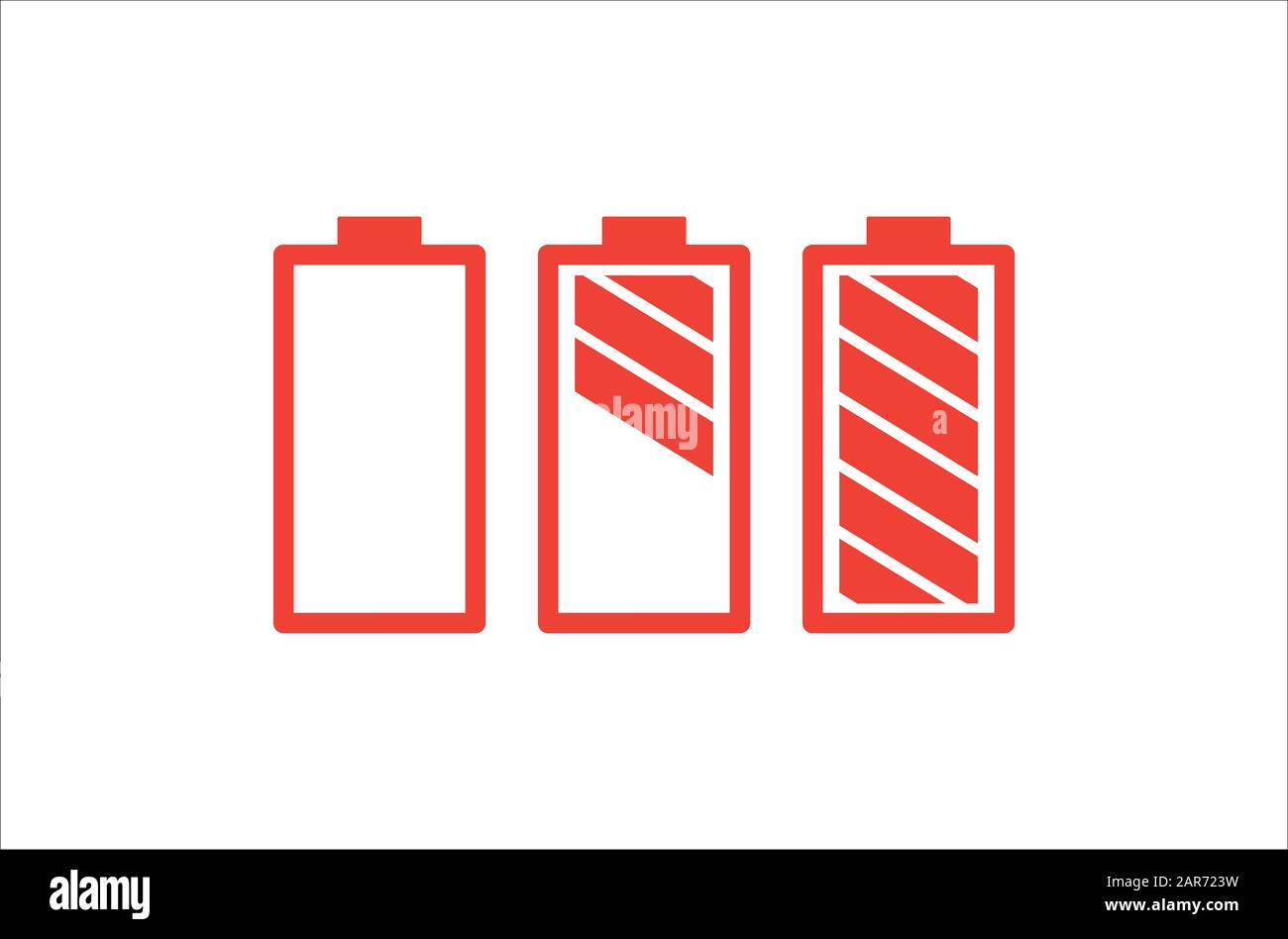 Battery Set Red Color On White Background. Red Flat Style Vector ...