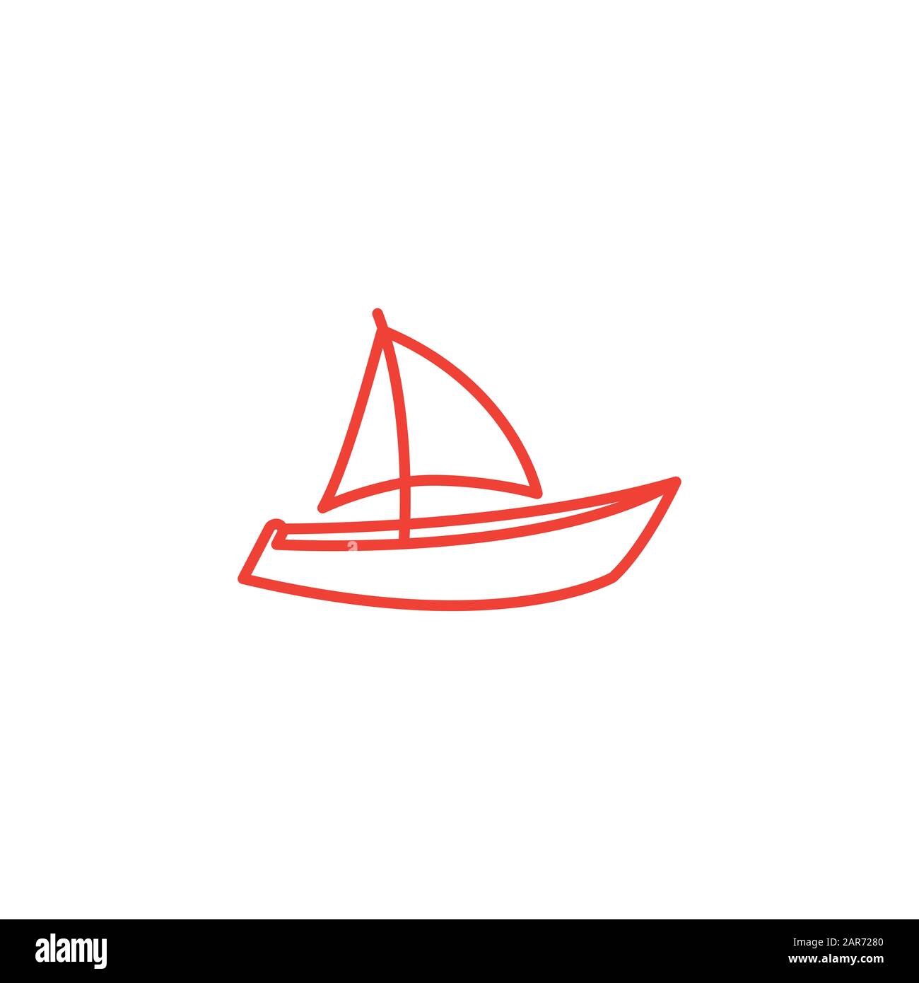 Boat Line Red Icon On White Background. Red Flat Style Vector ...