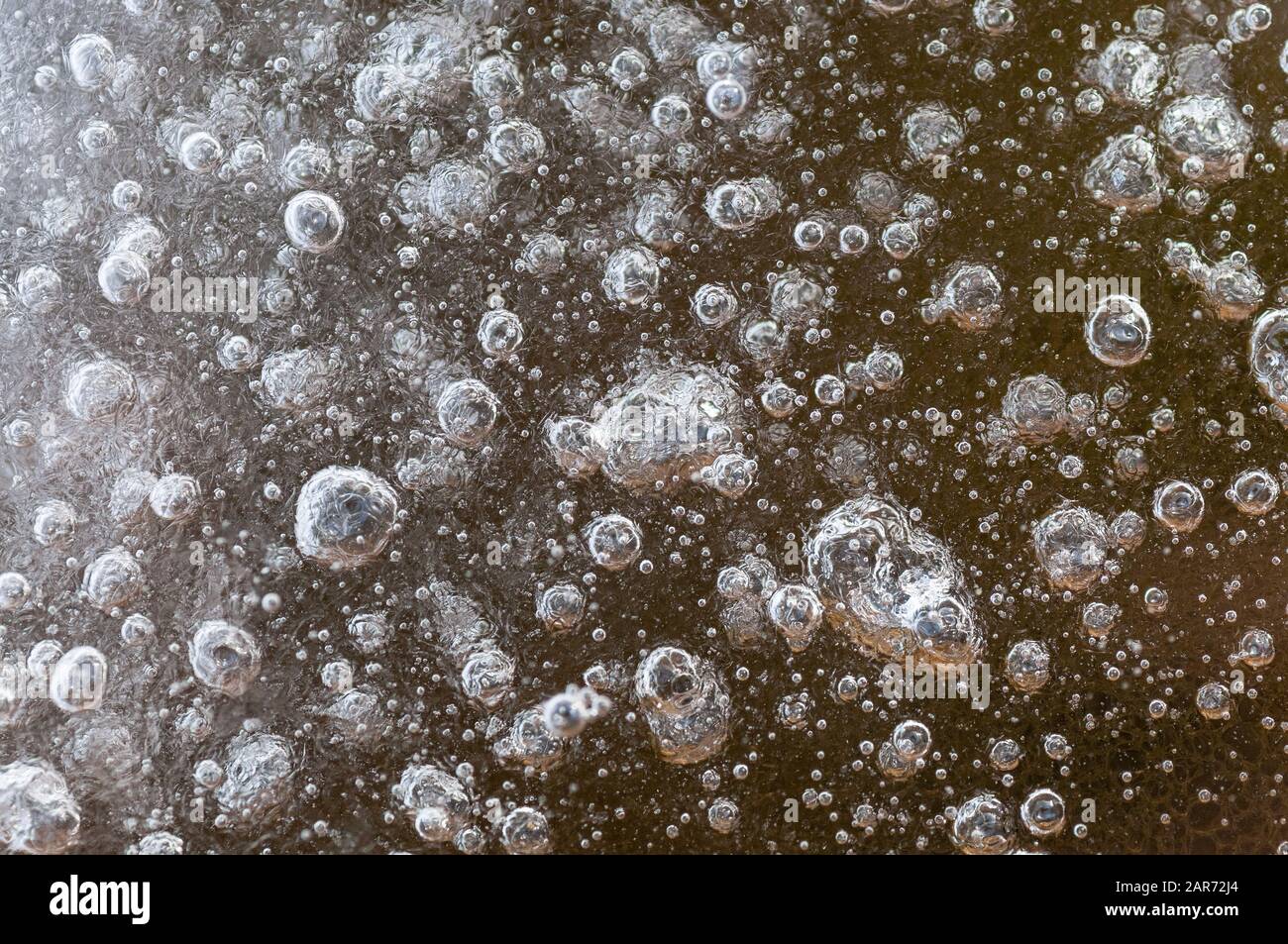 Air bubbles trapped in the ice sheet of a lake Stock Photo - Alamy