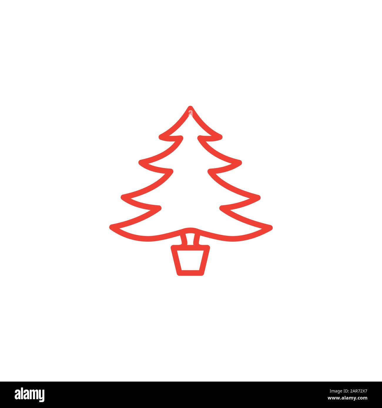 Christmas Tree Line Red Icon On White Background. Red Flat Style Vector ...