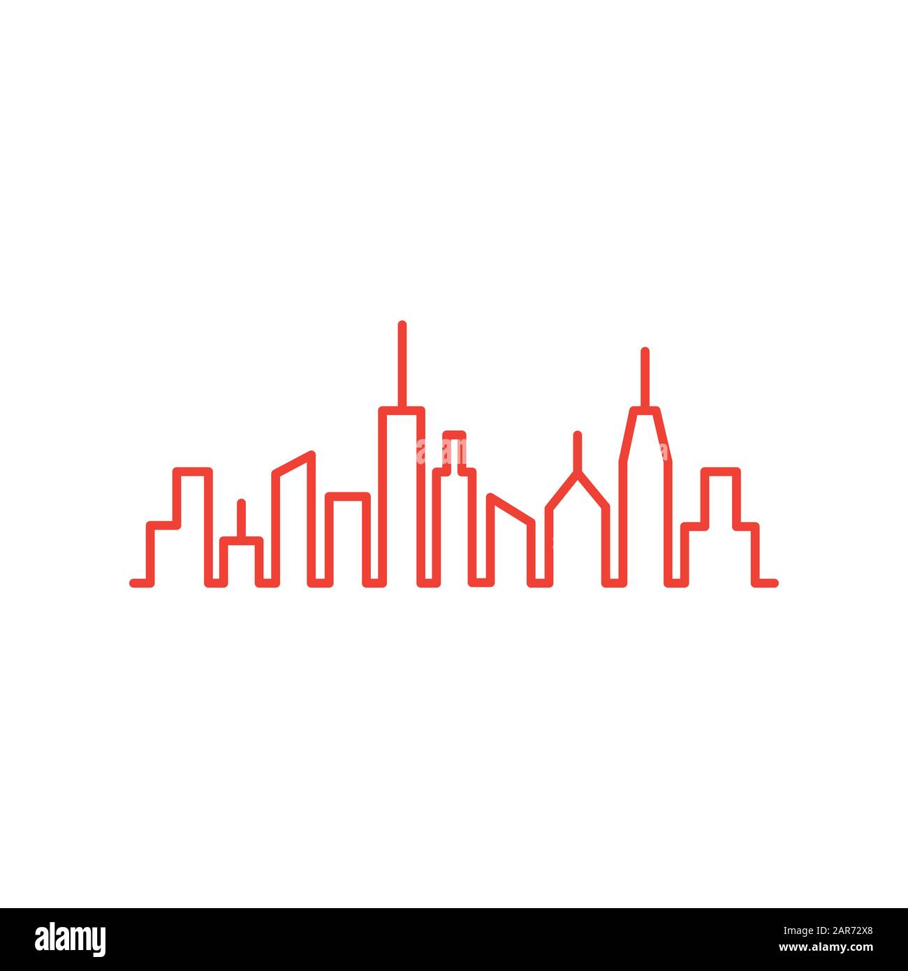 Cityscape Line Red Icon On White Background. Red Flat Style Vector ...