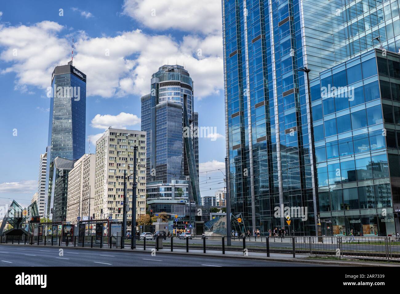 Warsaw city centre in Poland, downtown skyscrapers, office and ...