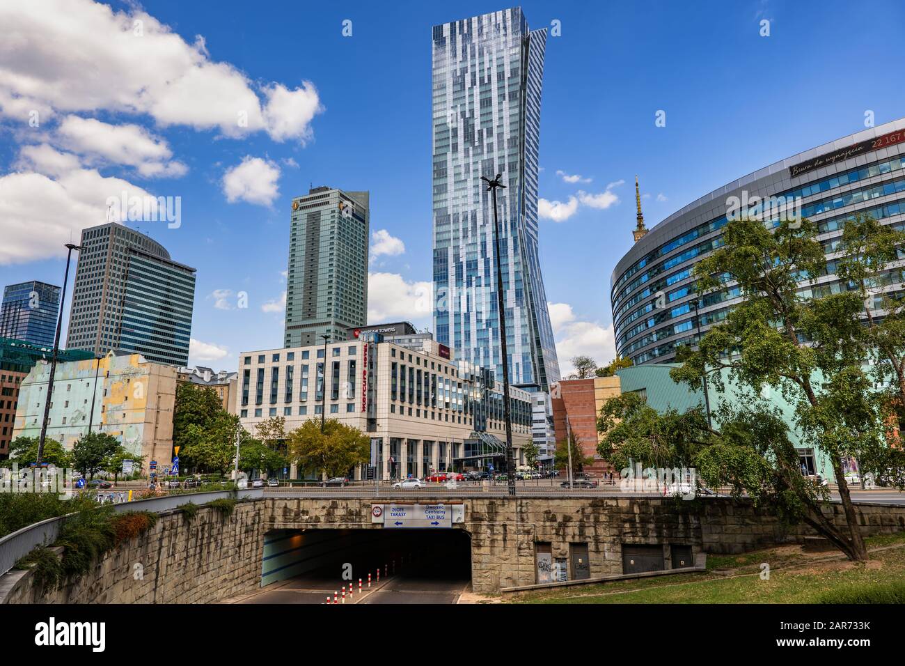 Warsaw city centre in Poland, downtown skyscrapers, office and ...