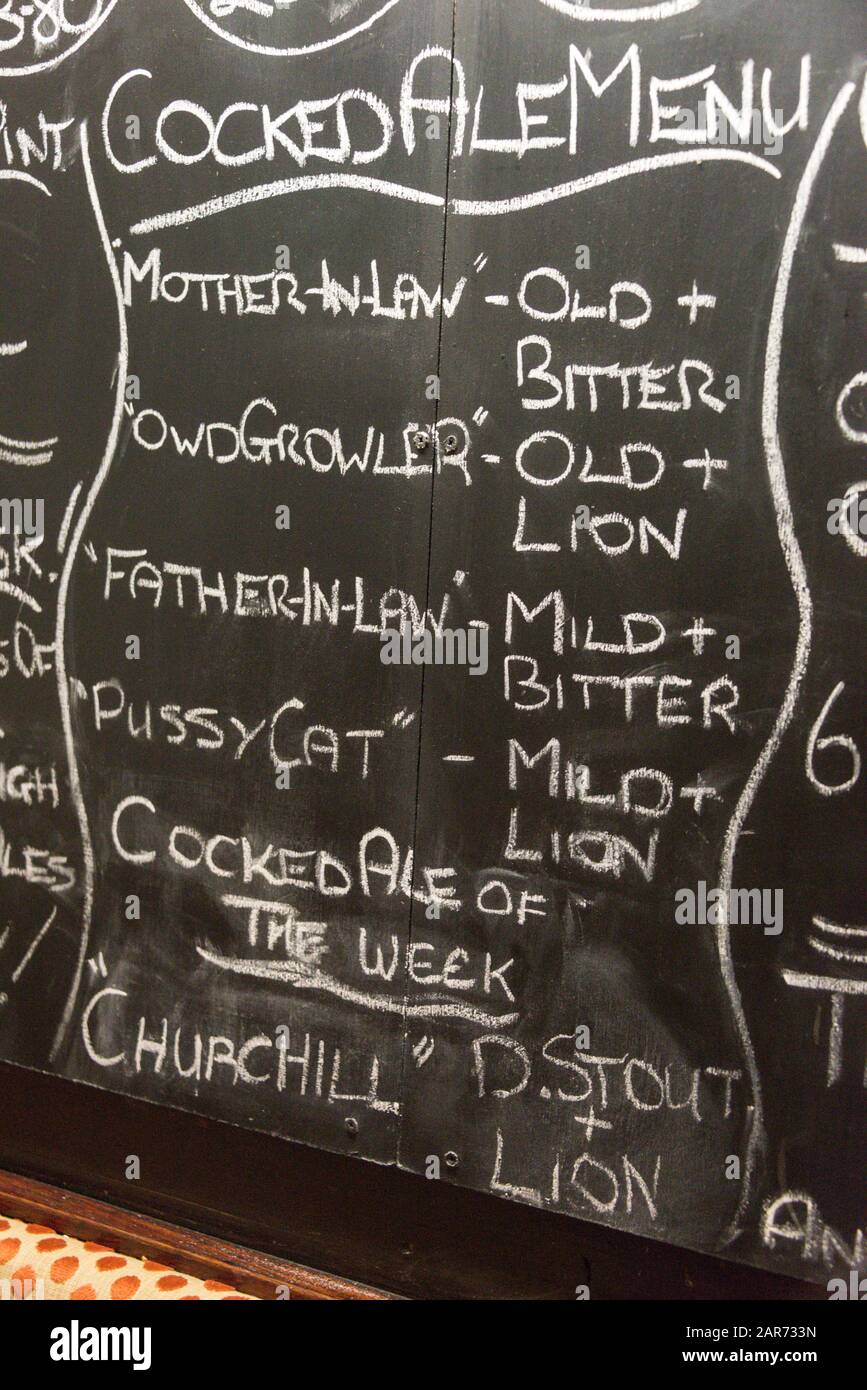 The lunch board menu in the bar at the Pear Tree pub in the village of ...