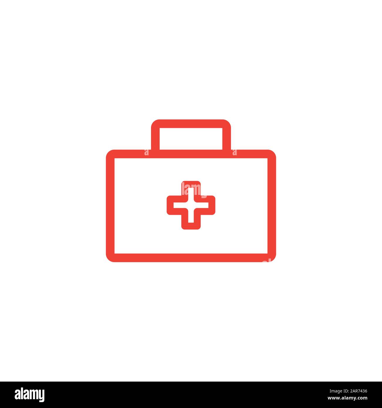 First Aid Box Line Red Icon On White Background. Red Flat Style Vector ...