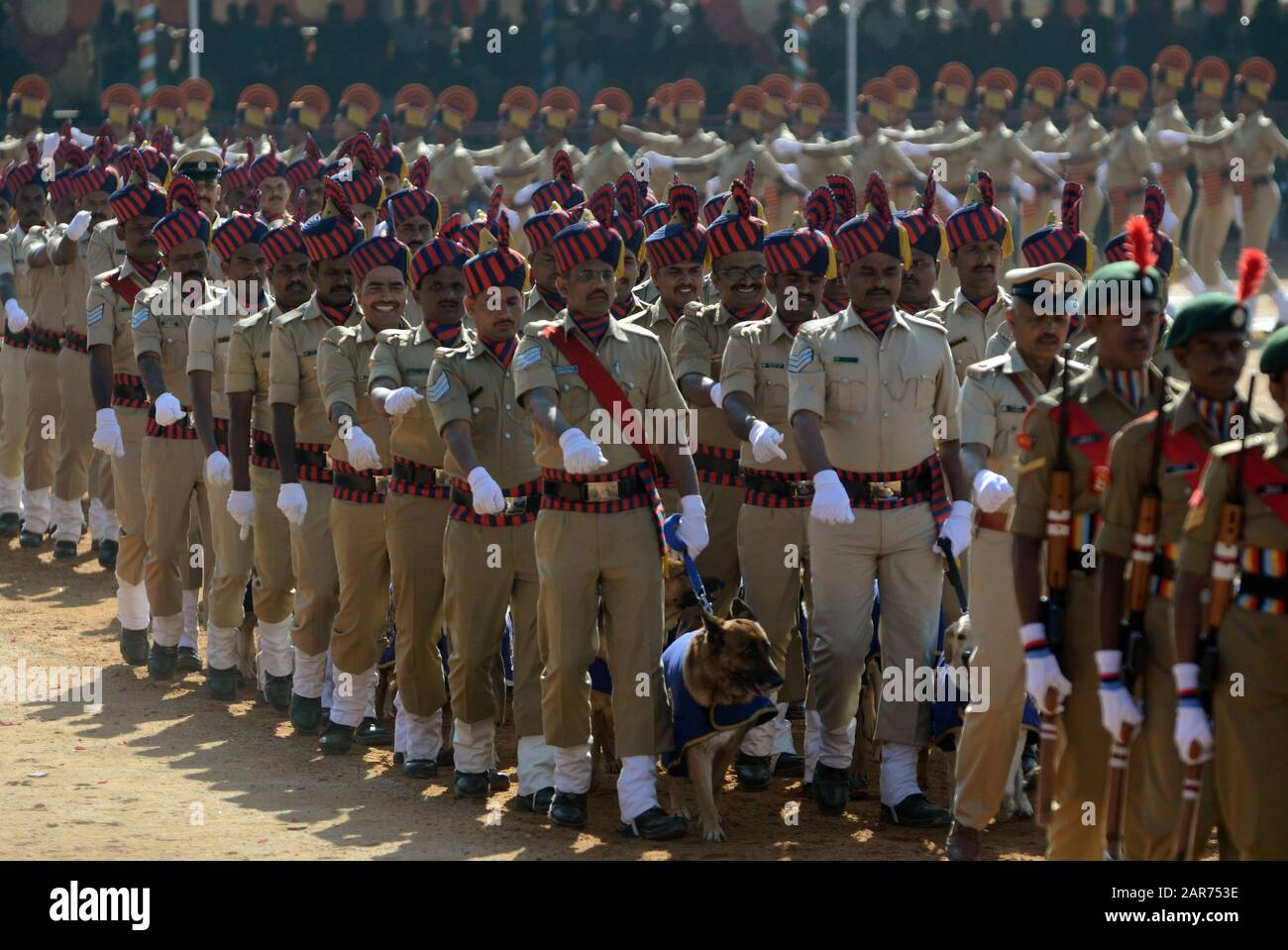 Bangalore, India. 26th Jan, 2020. Members of the Indian police dog ...