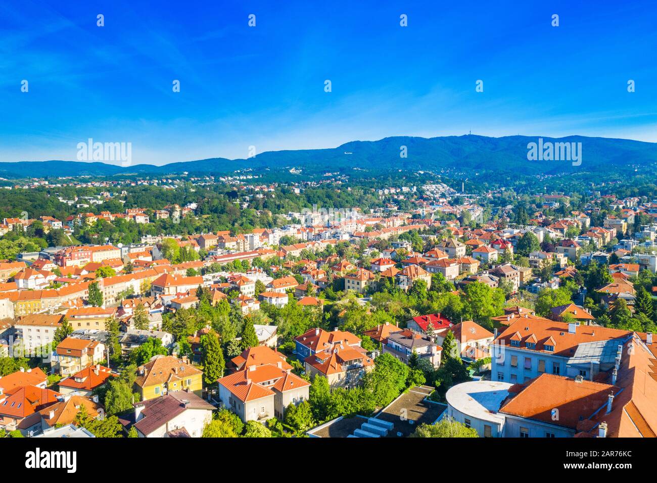 Aerial view of Zagreb, capital of Croatia, city center and Upper town ...