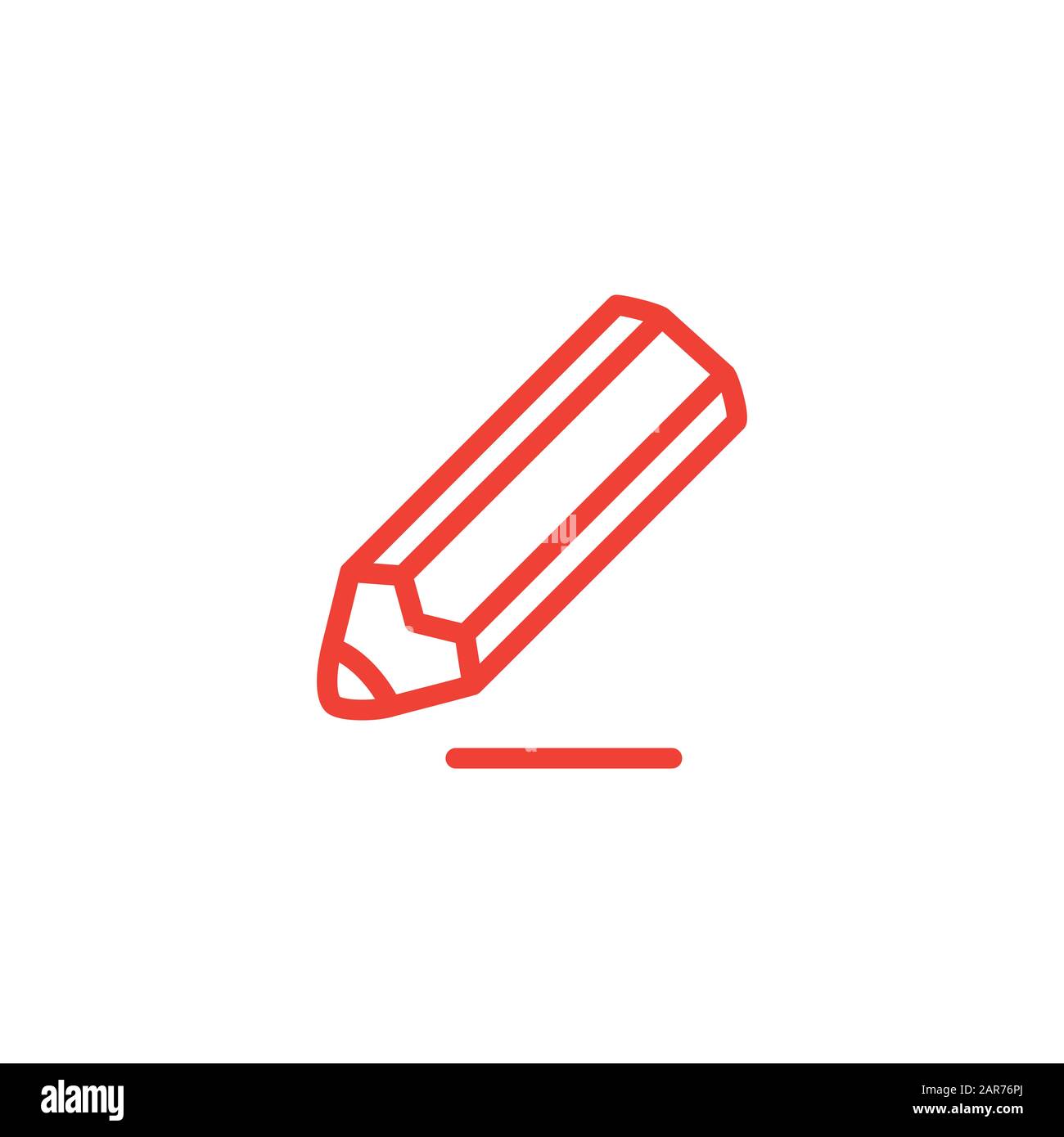 Pencil Line Red Icon On White Background. Red Flat Style Vector ...