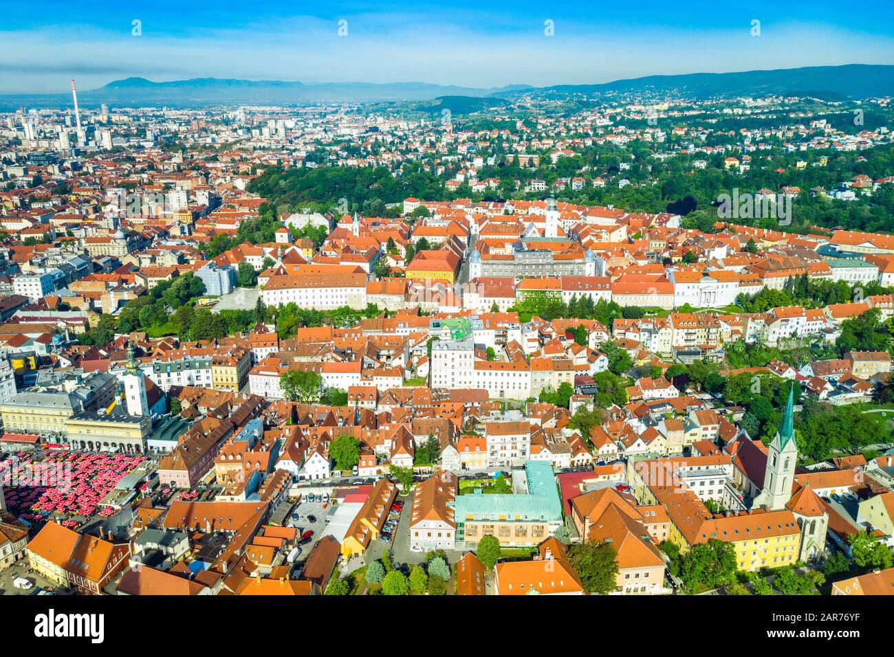 Aerial view of Zagreb, capital of Croatia, city center and Upper town ...