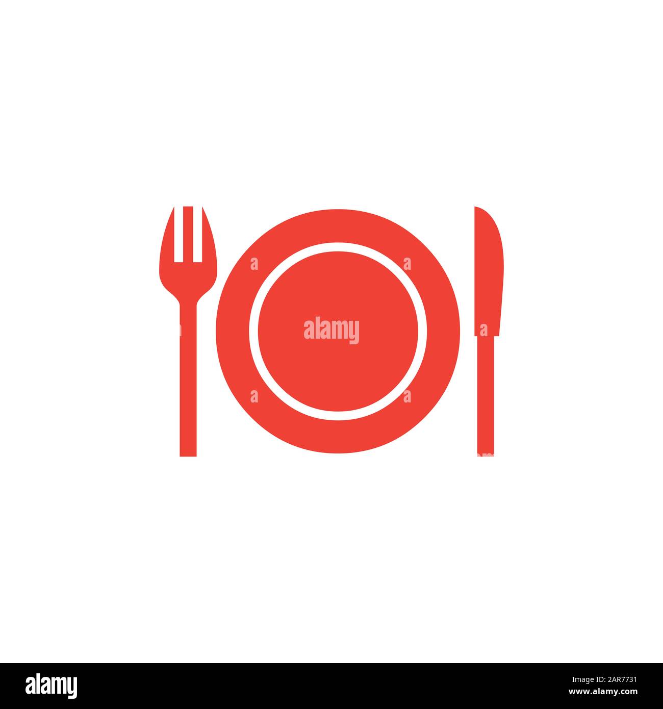 Plate with Knife & Fork Red Icon On White Background. Red Flat Style ...