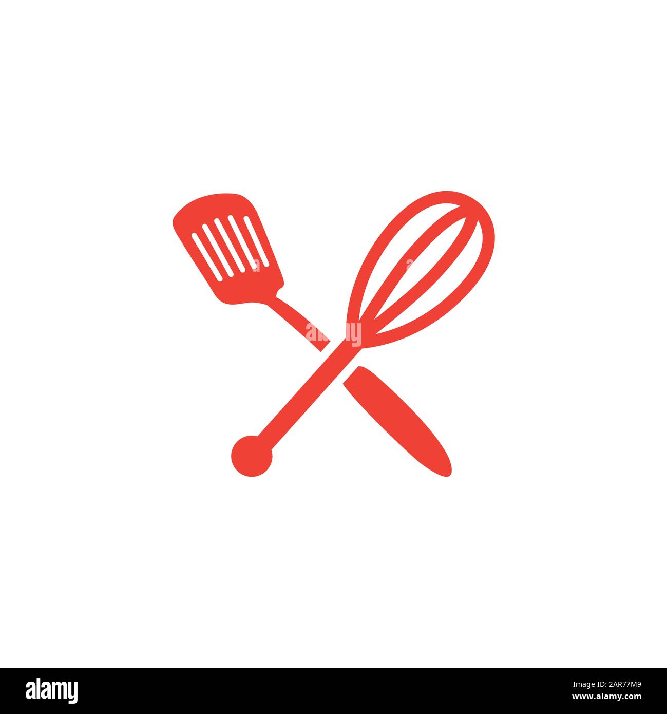Spatula Whisk Red Icon On White Background. Red Flat Style Vector ...