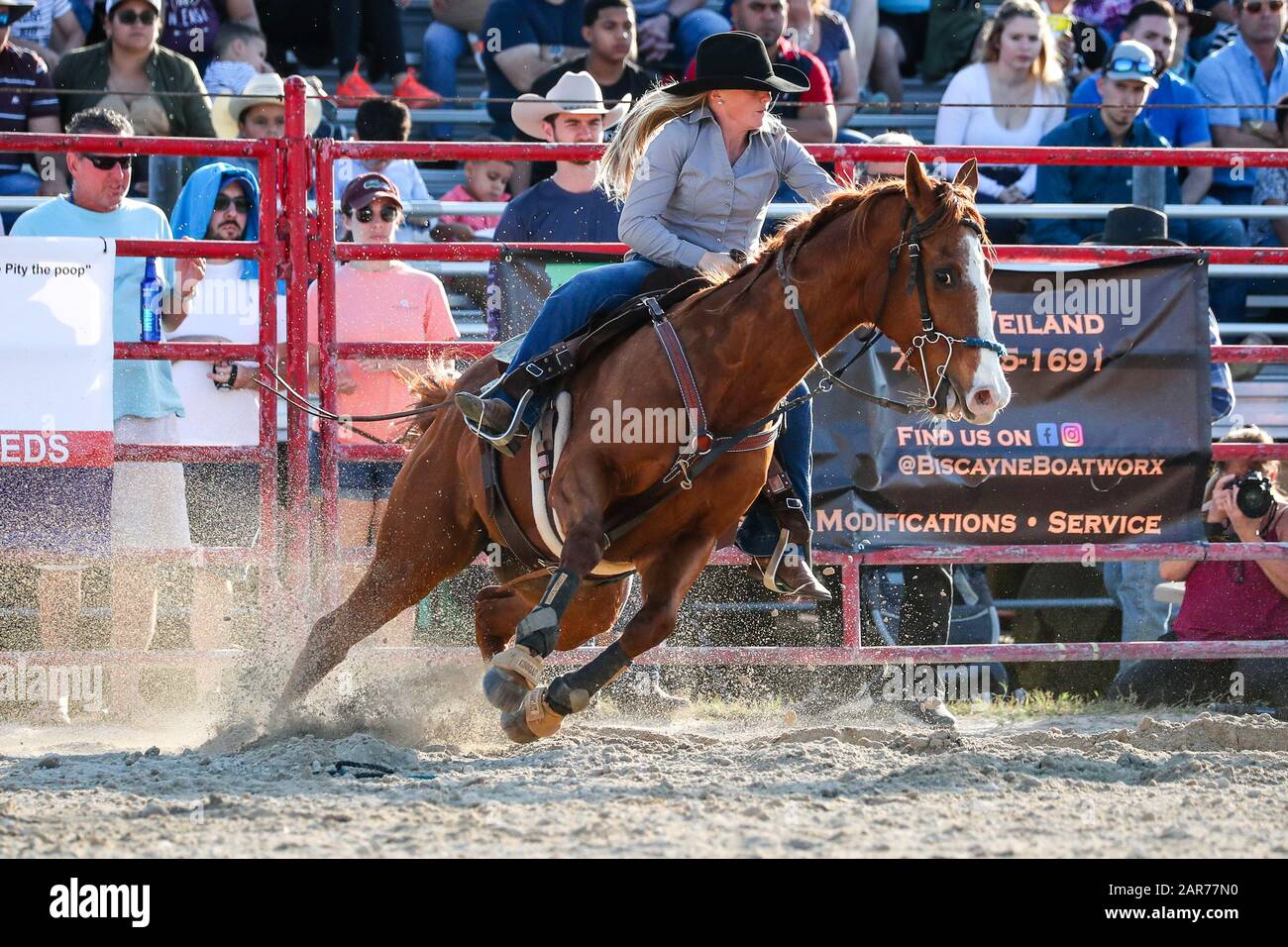 January 25, 2020: Brooke Pope competes in the Barrel Racing event ...