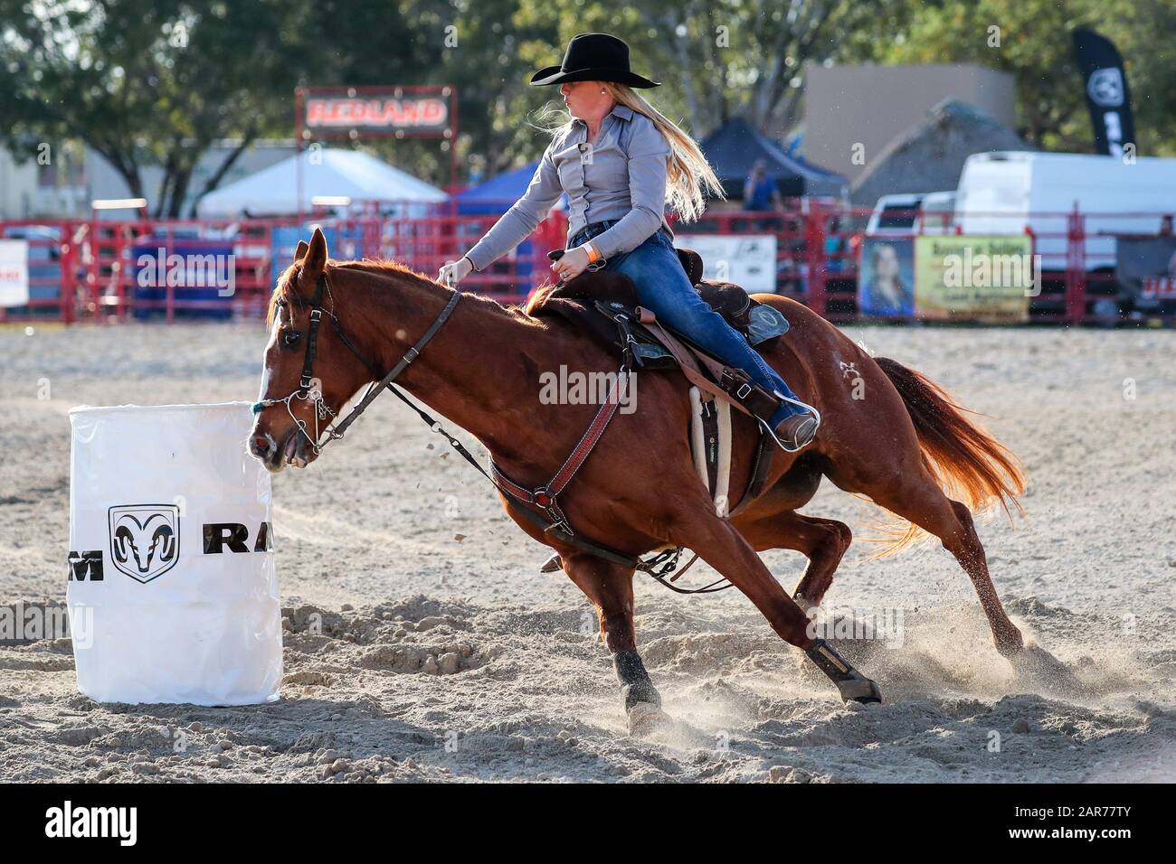 January 25, 2020: Brooke Pope competes in the Barrel Racing event ...