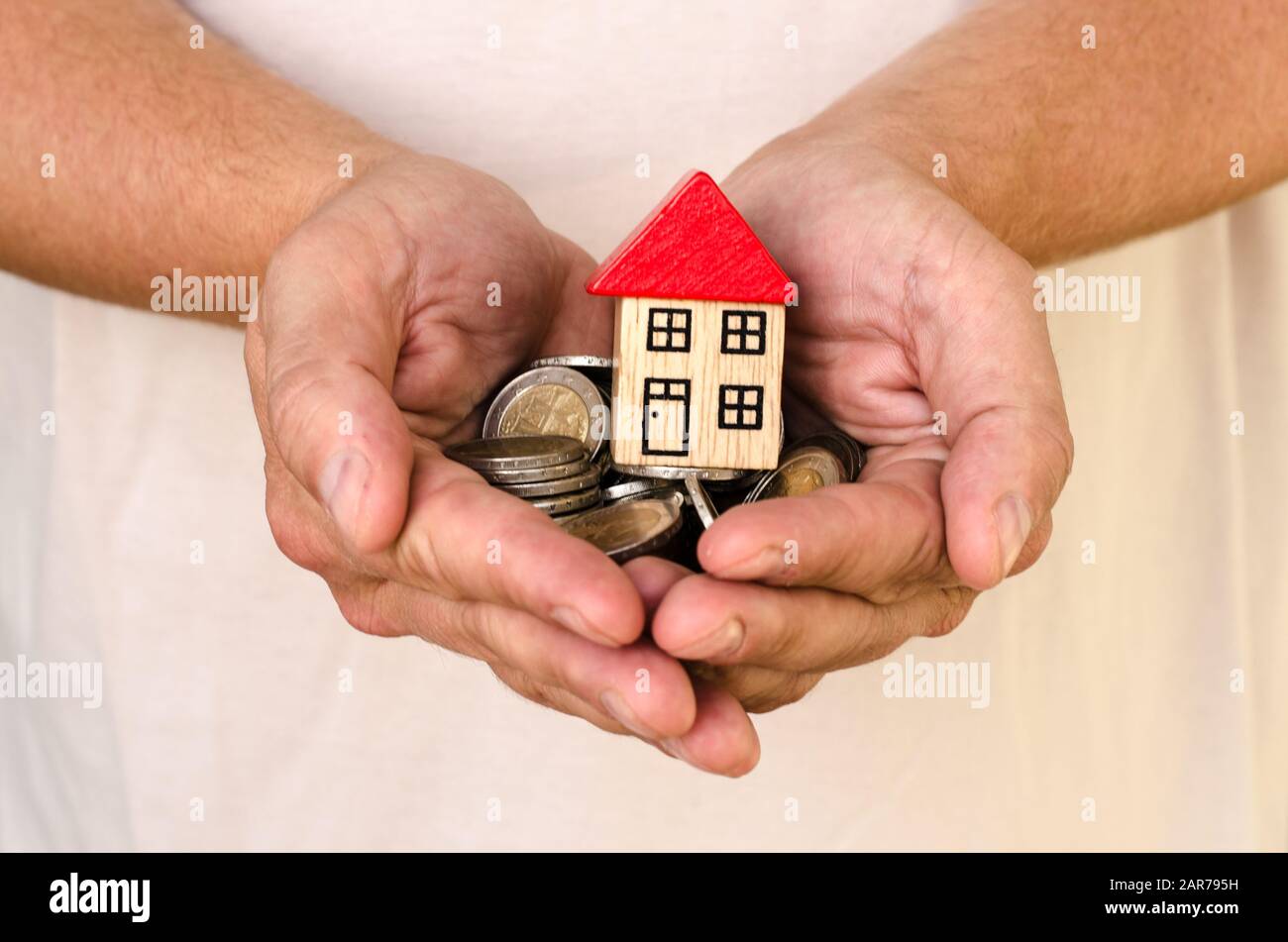 house on male hand image Stock Photo - Alamy