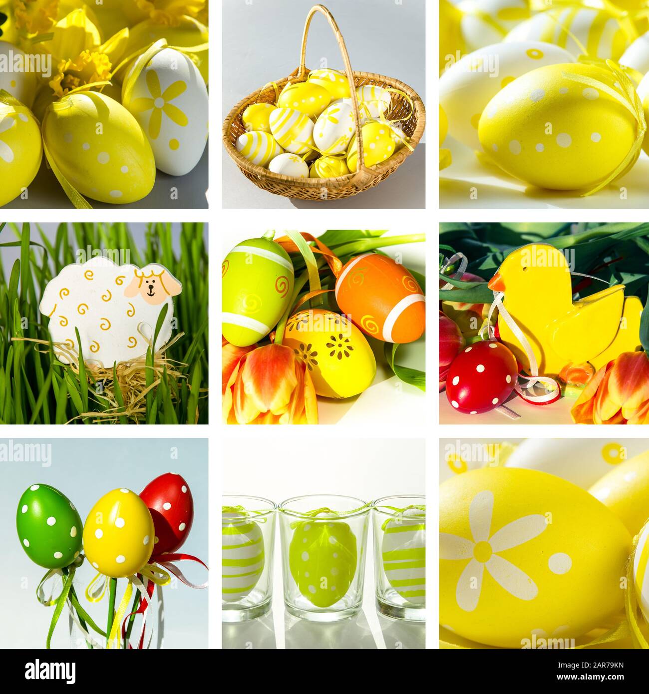 easter collage from easter eggs and decorations Stock Photo - Alamy