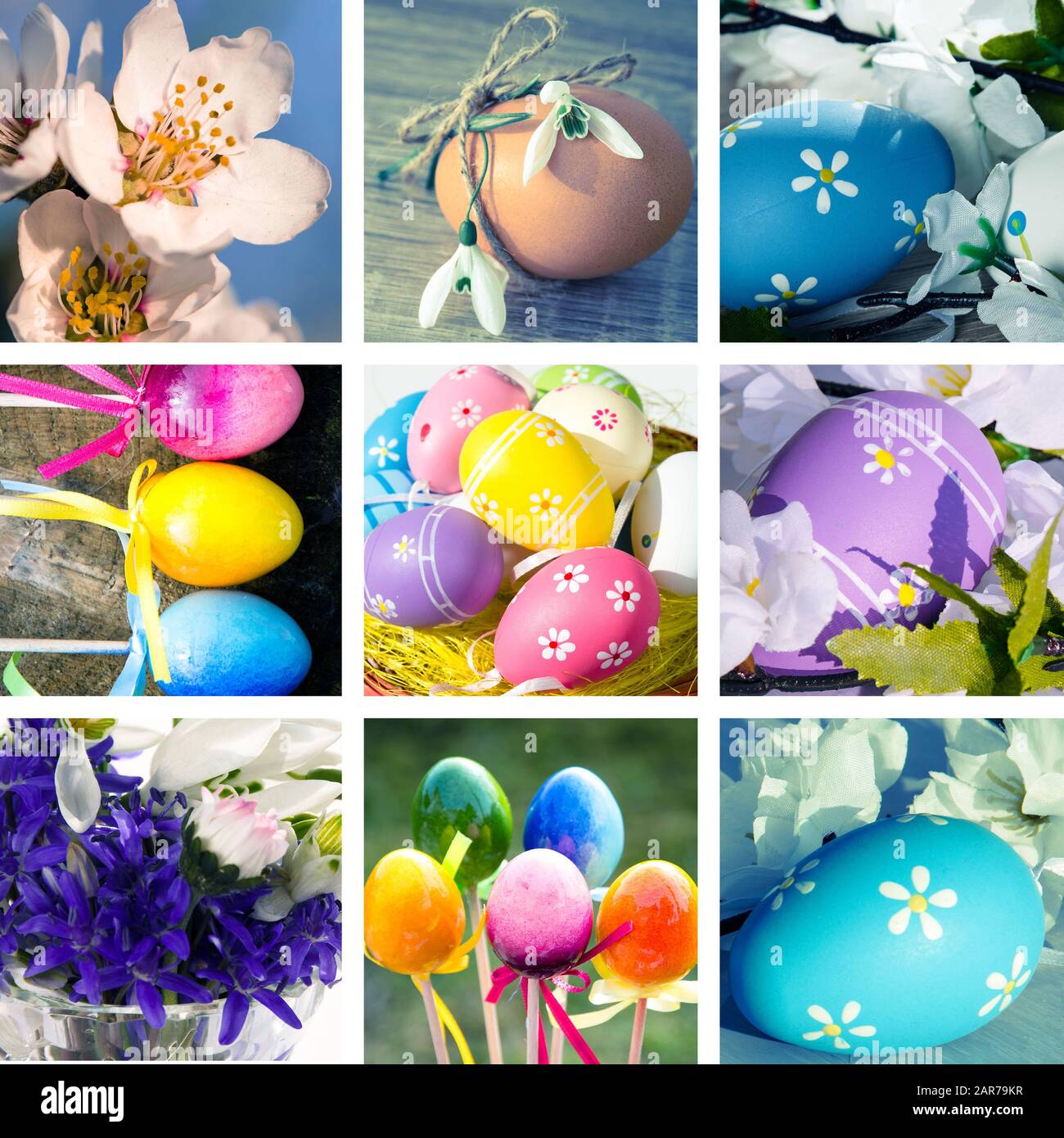 easter collage from easter eggs and decorations Stock Photo - Alamy