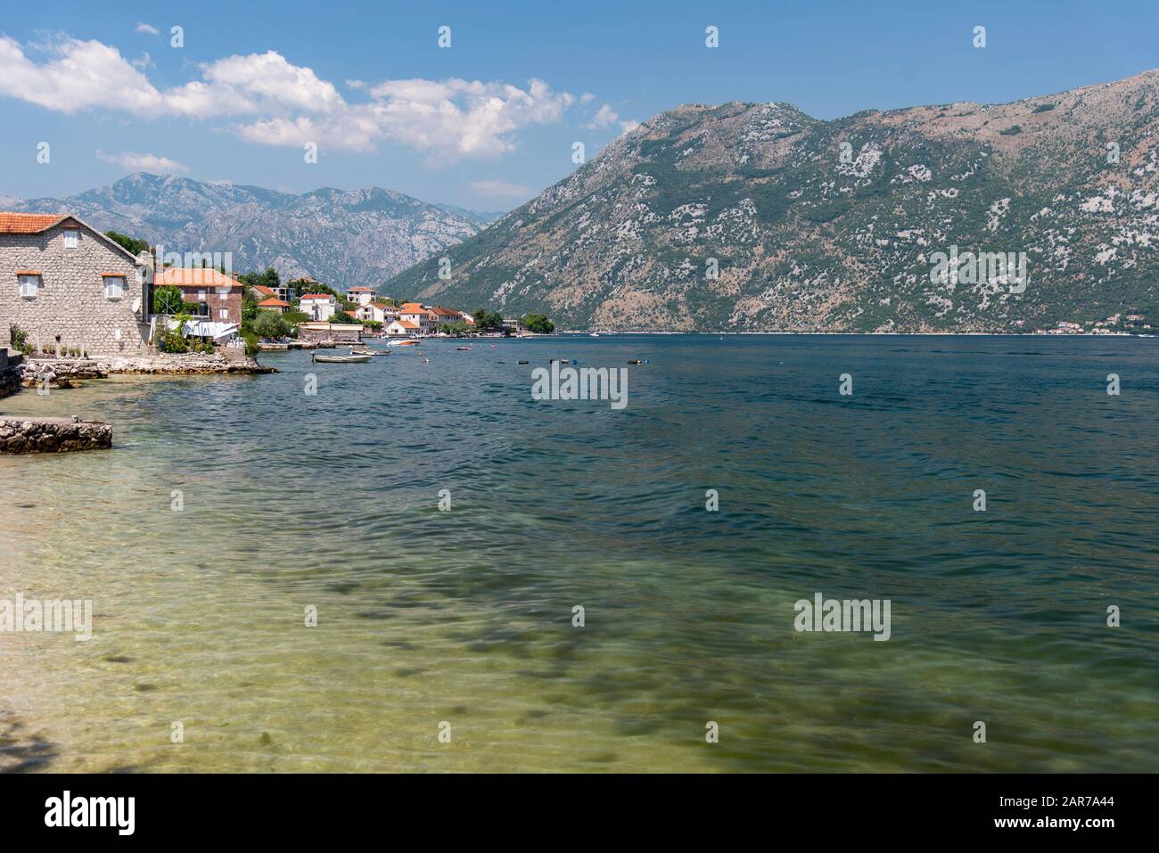 Kotor bay view with Kotor old town and harbour in the centre. Scenic ...