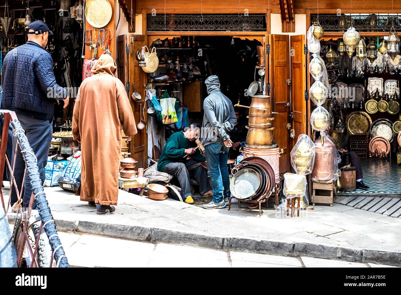 Fes, Morocco - 21,04, 2019: People walking in the street of the open ...