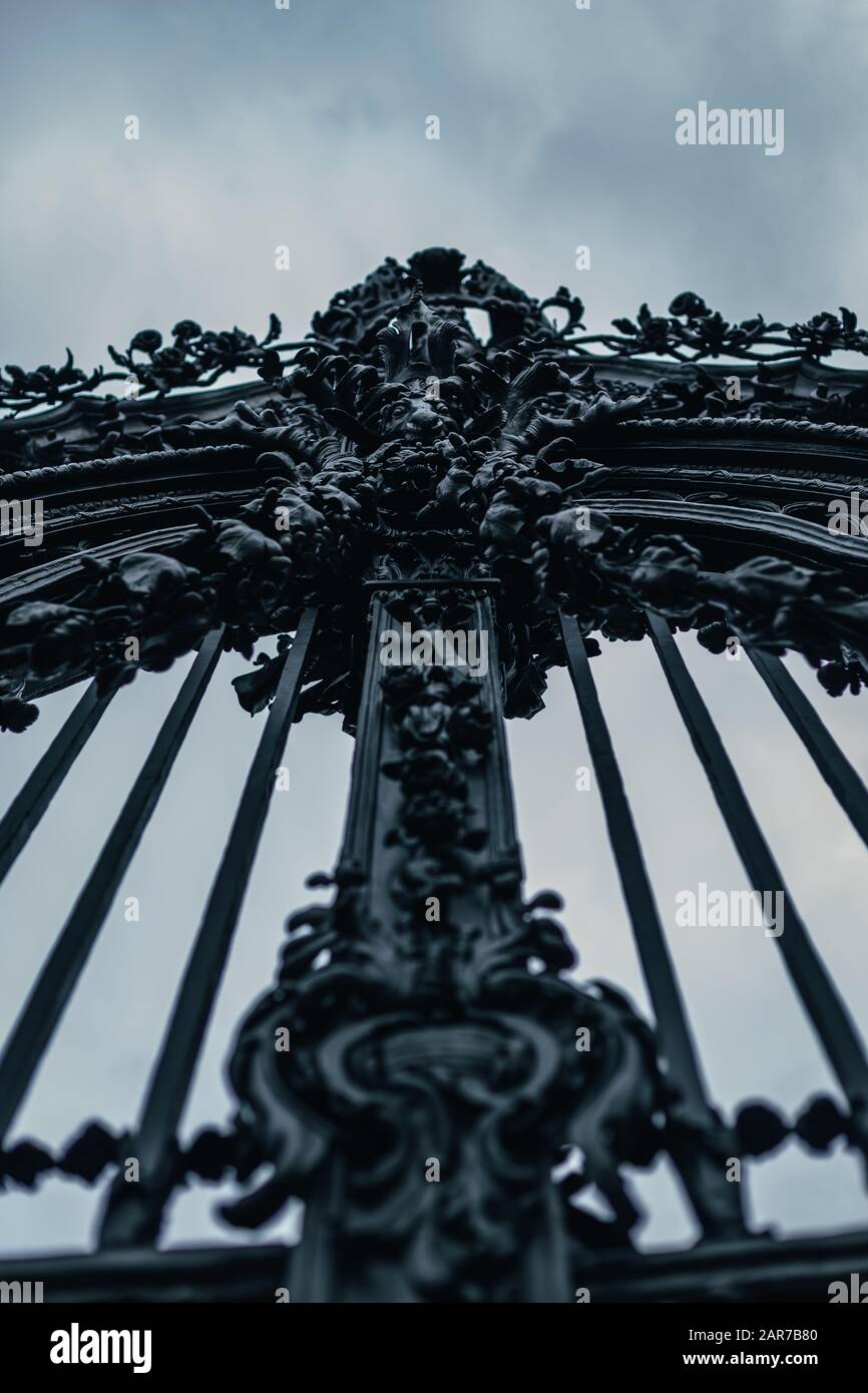 Huge iron gate and entrance to the garden of the baroque residence in ...