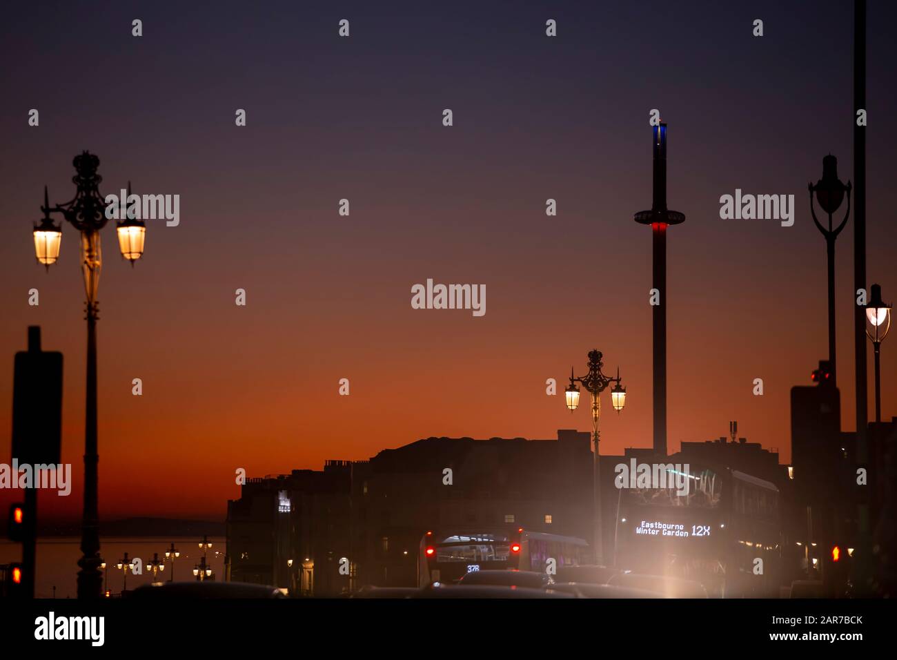 view of Brighton at night with sunset Stock Photo - Alamy