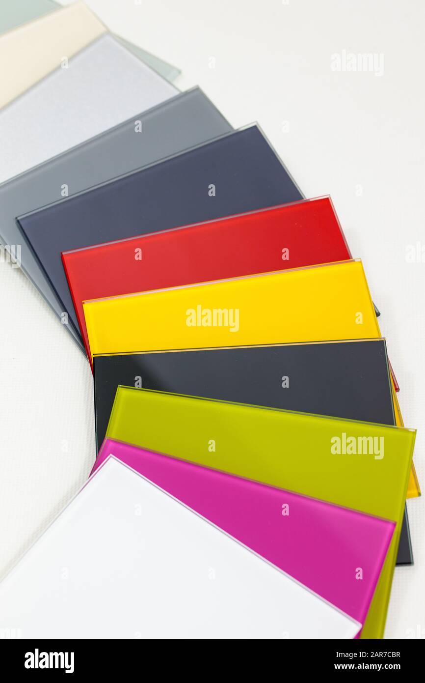 Colored glass material for interior finishing Stock Photo - Alamy