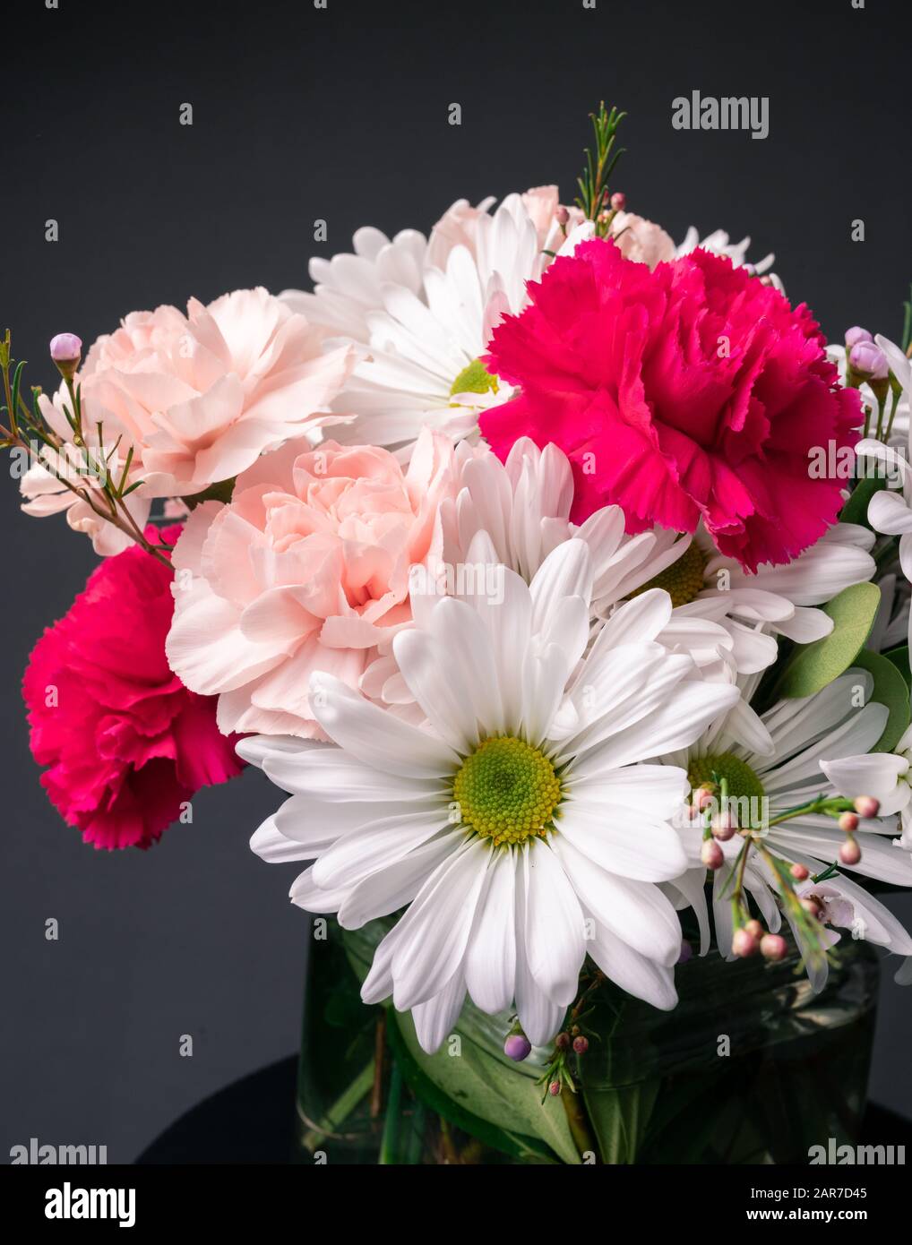 Flowers in a vase carnation daisy with a grey background Stock Photo ...