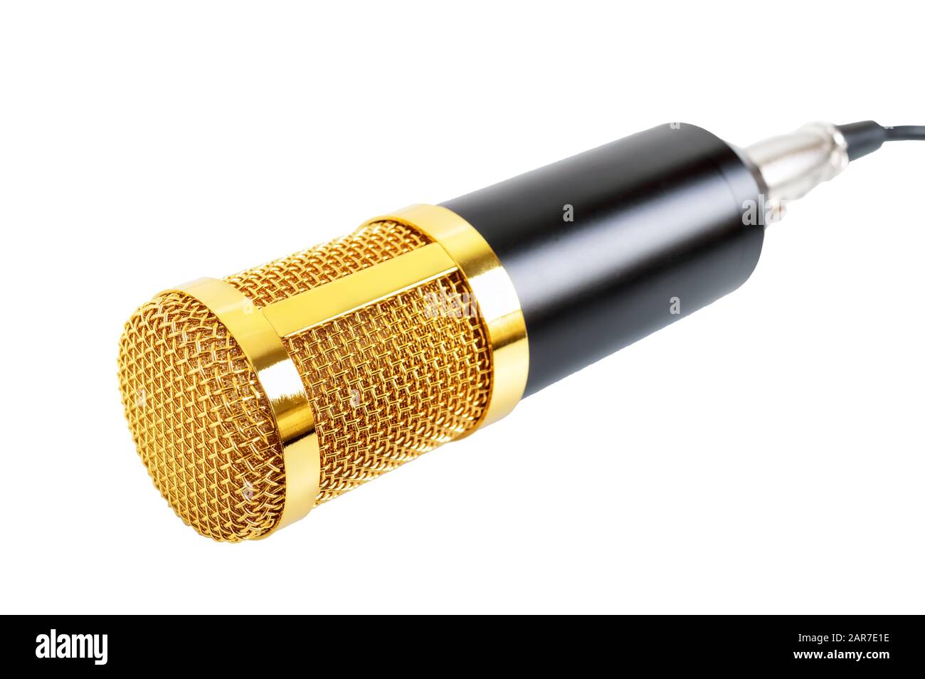 Gold microphone isolated on white background. Musical theme. Condenser ...