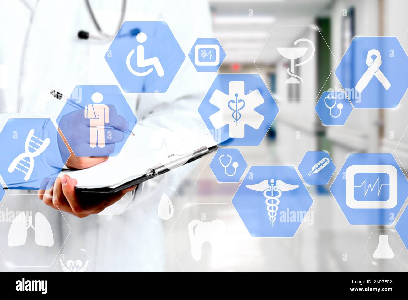 Medical network connection on the virtual touch screen and Doctor with ...