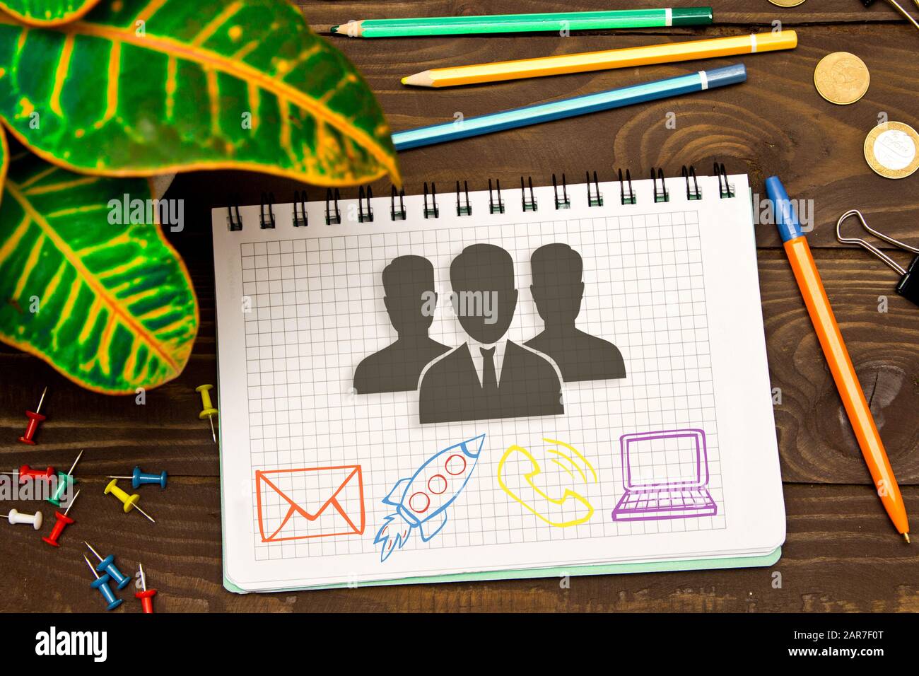 Notebook with a notes network online users on the office table with ...