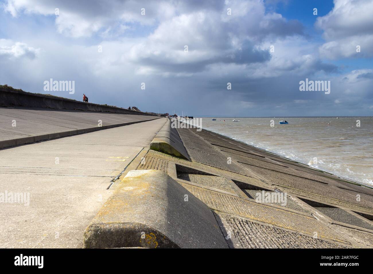 Wallasey embankment, concrete sea defence at Meols, Wirral Stock Photo ...