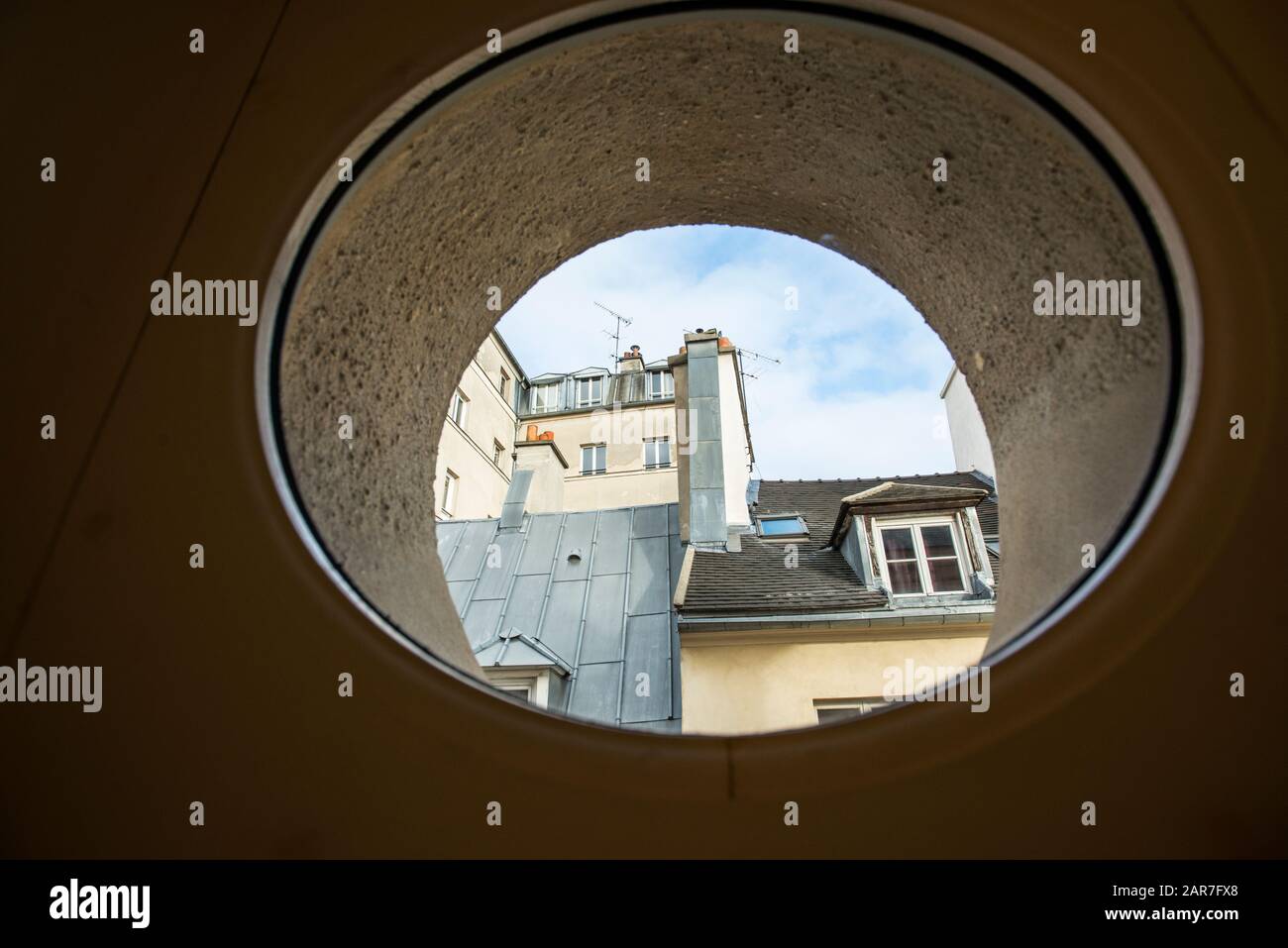 Windows and ceilings seen from inside the Picasso Museum in Paris Stock ...