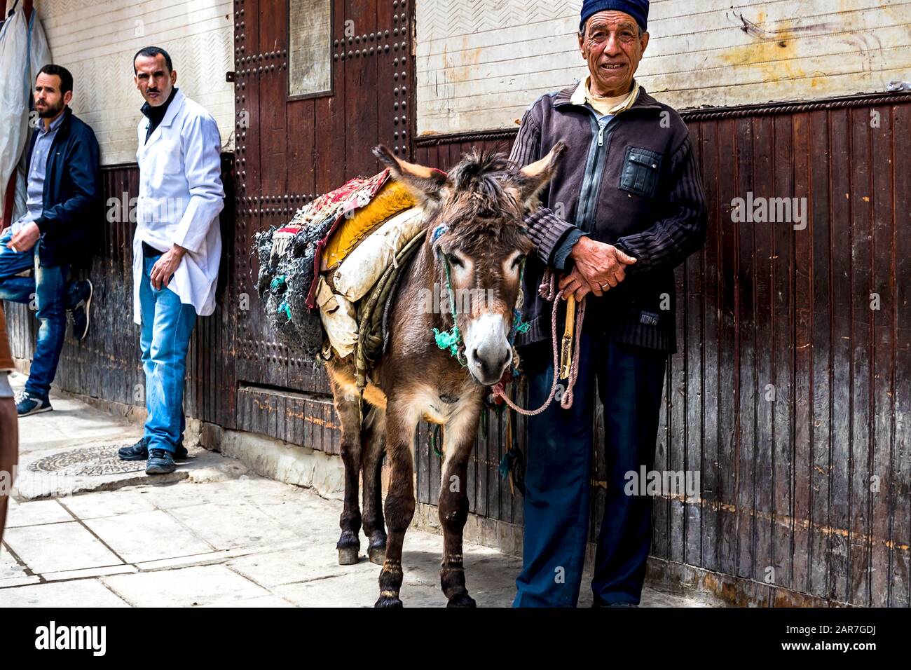Fes, Morocco - 21,04, 2019: People walking in the street of the open ...