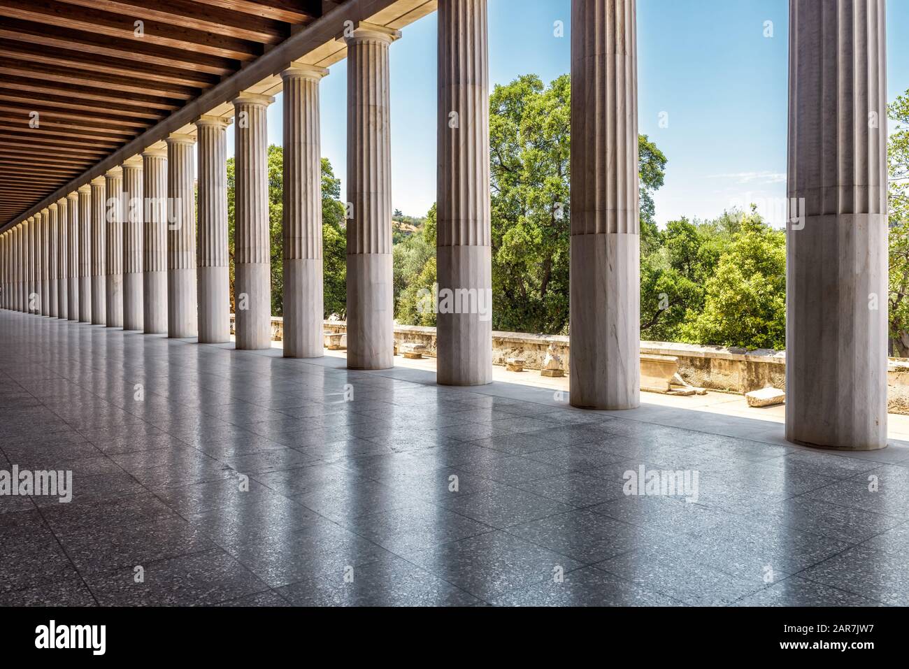 Stoa of Attalos in ancient Agora, Athens, Greece. It is one of the main ...